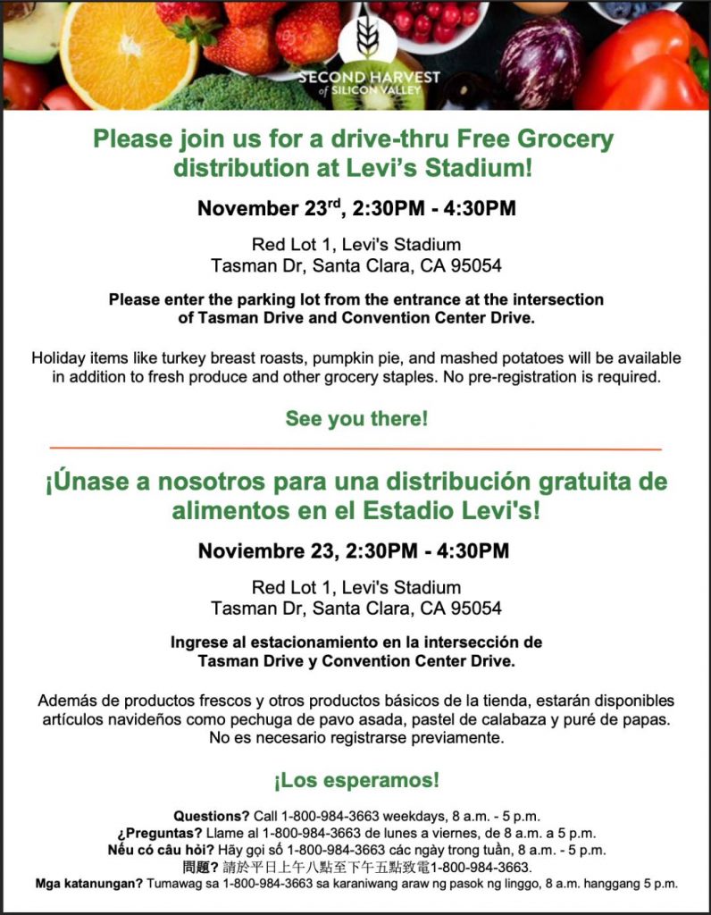 Who does Free Thanksgiving Food Distribution in Santa Clara County?